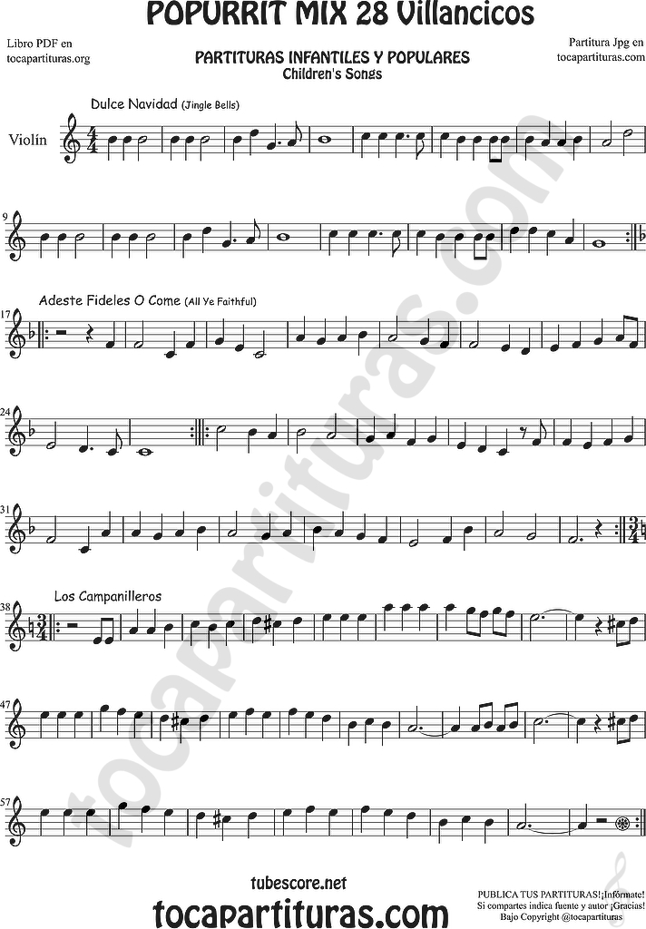 tocapartituras: 28 de 30 Popurrí Mix Partituras de Dulce Navidad, Adeste Fideles y Los ...