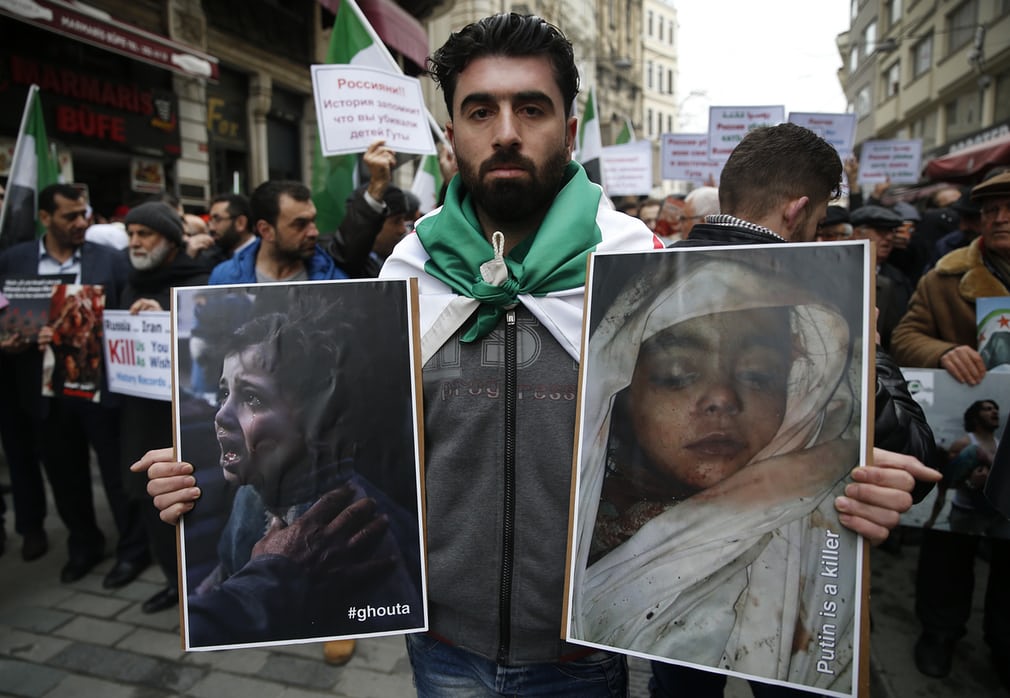 Protest in Istanbul against bloodshed in Syria's Eastern Ghouta
