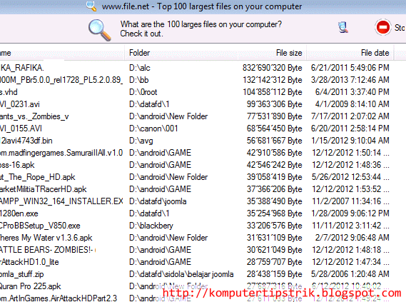 Cara Mudah Mencari File Yang Berukuran besar
