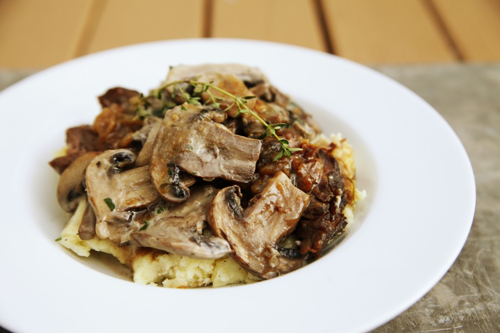 702-Mixed Plate: Braised Beef with Marsala Mushroom Cream Sauce