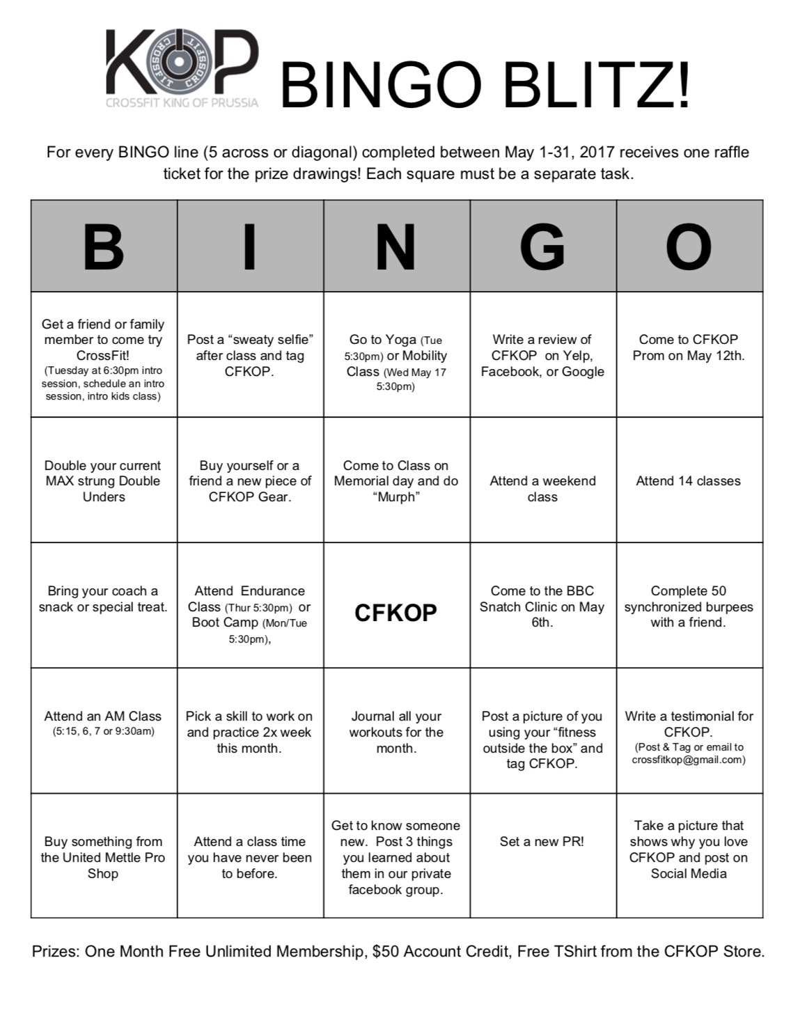 CrossFit KOP: Congratulations to our BINGO winners