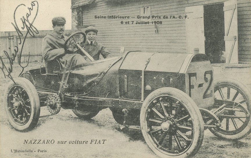 Fast is fast...: Fiat plant in Turin and 1908 race car.