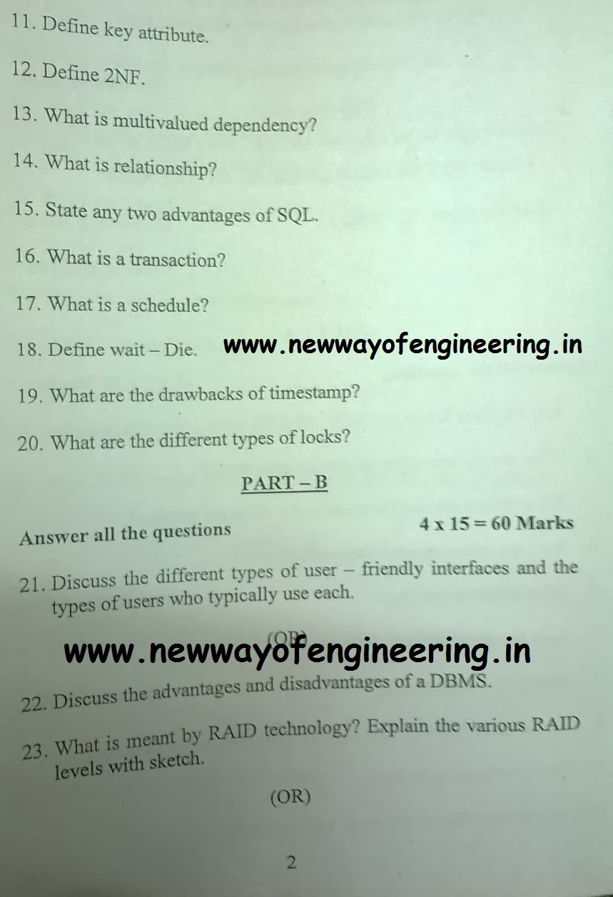 DBMS | Previous Year Semester Question Paper