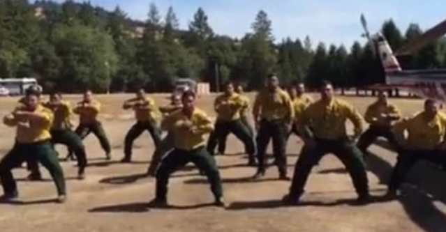 White Wolf : Firefighters do Haka for crews aiding in wildfire battle