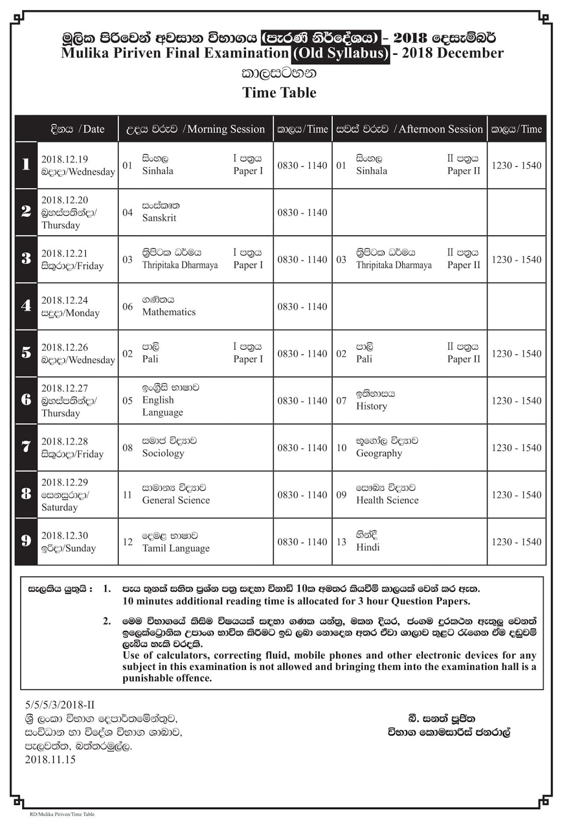 Mulika Piriven Final Examination (New Syllabus & Old Syllabus ) - 2018 ...