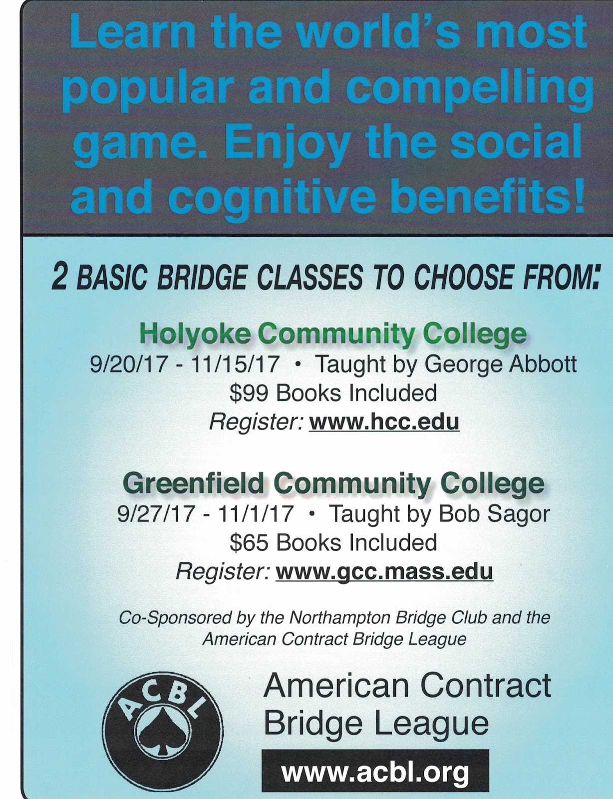 Northampton Bridge Club: Upcoming Bridge Classes