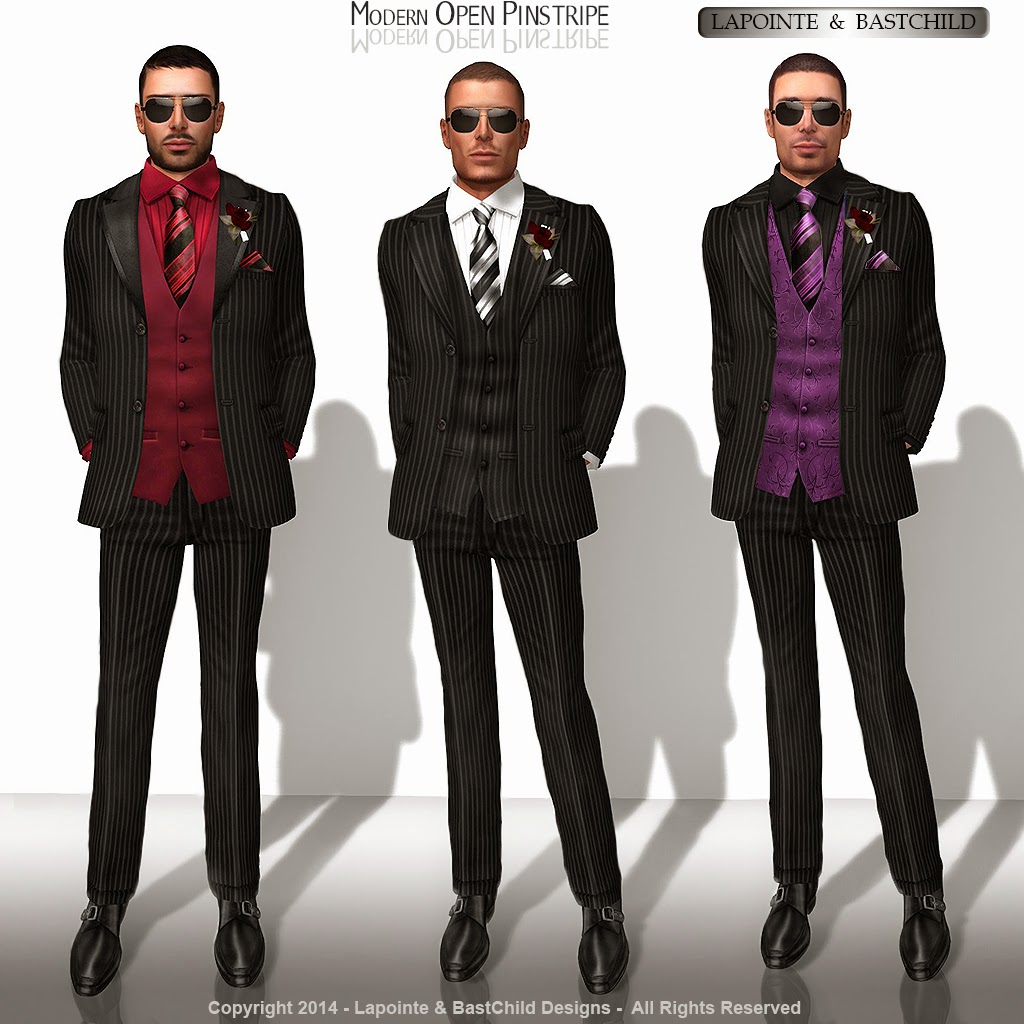 LAPOINTE AND BASTCHILD: New! Modern OPEN Pinstripe Tuxedos!