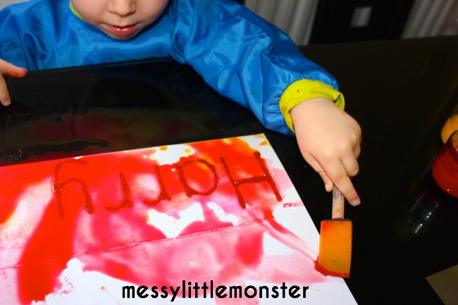 Name Writing Activity using Glitter Glue - Messy Little Monster