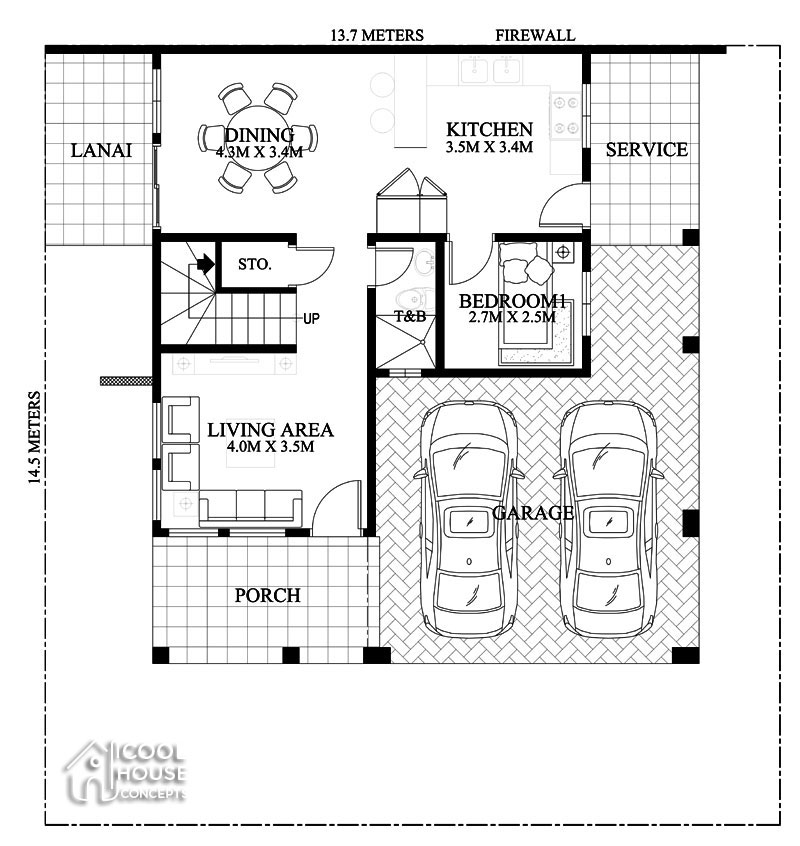 Modern House Plans 13x14m and 19x14m - House Plan Map