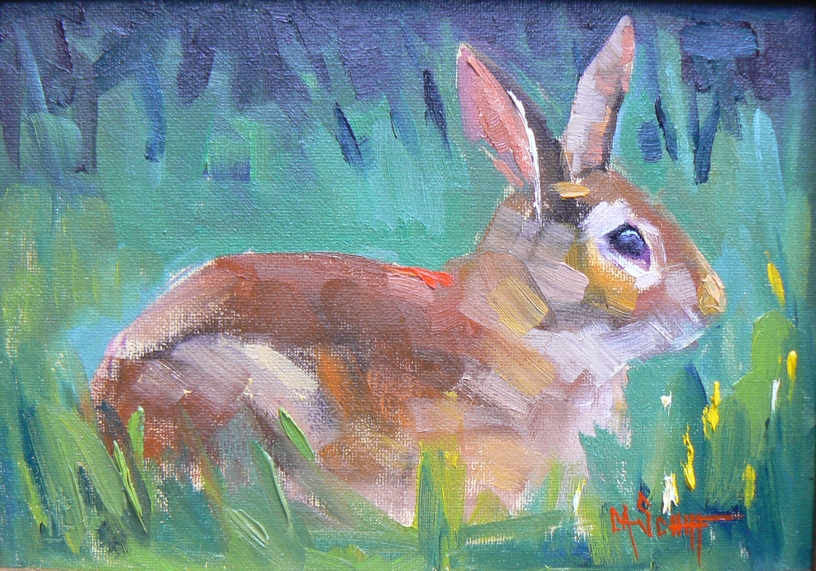 CAROL SCHIFF DAILY PAINTING STUDIO: Daily Painting, "Bunny", 6x8, Oil sold