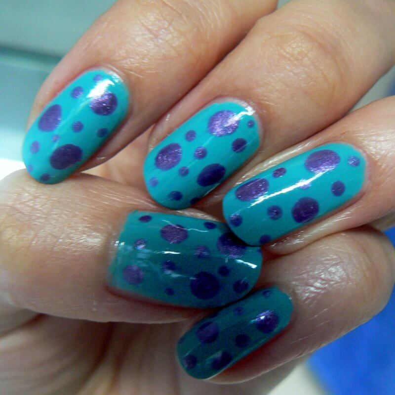 Truly Madly Beauty: NOTD - Monsters Inc Inspired 'Sulley' Polka Dot Nails!