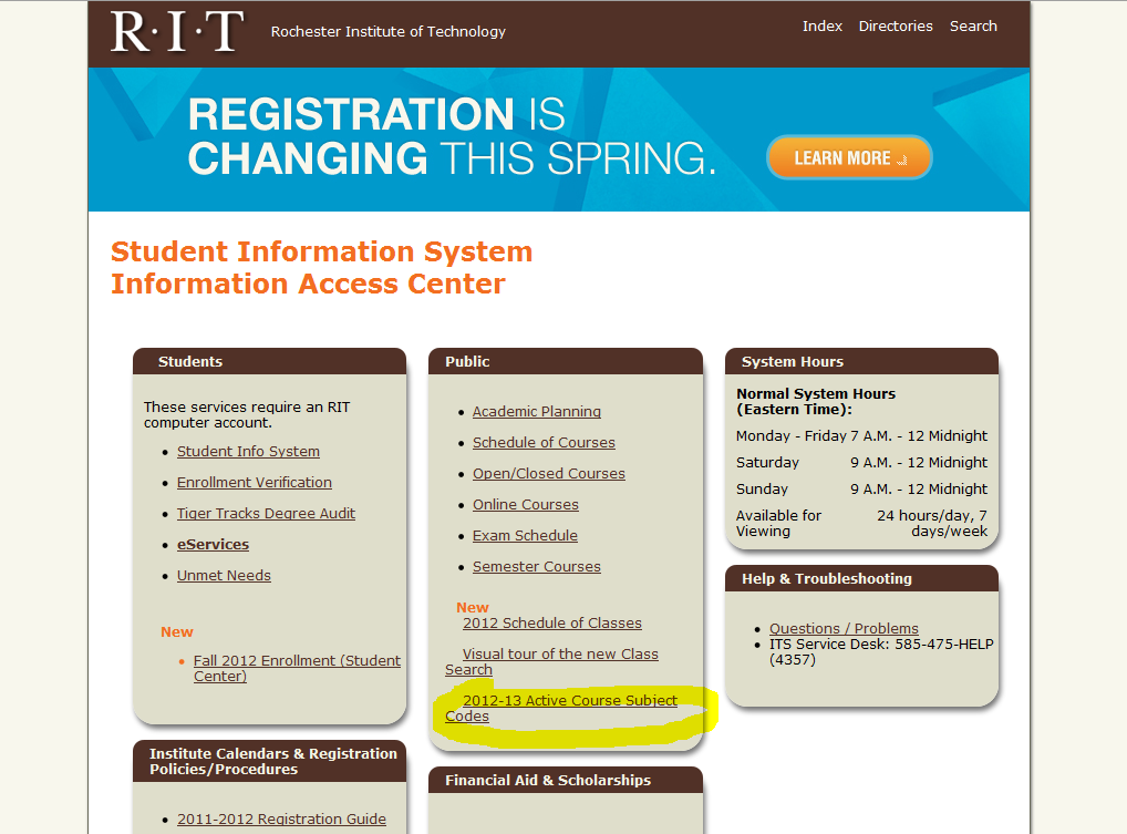 Index of Course Codes - Anciens Et Réunions