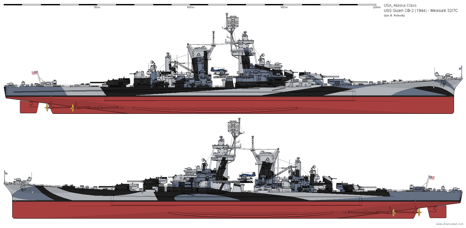 รวมภาพสีเรือรบในสงครามโลก: USS Guam (CB-2) Alaska-class large cruiser