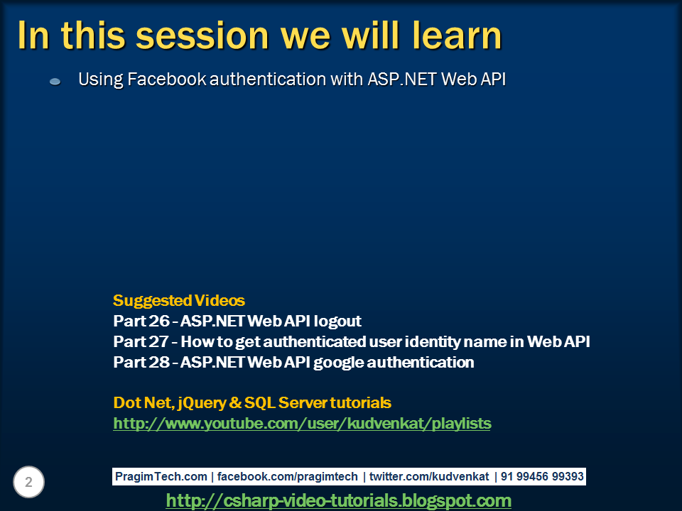 Sql Server Net And C Video Tutorial Aspnet Web Api Facebook