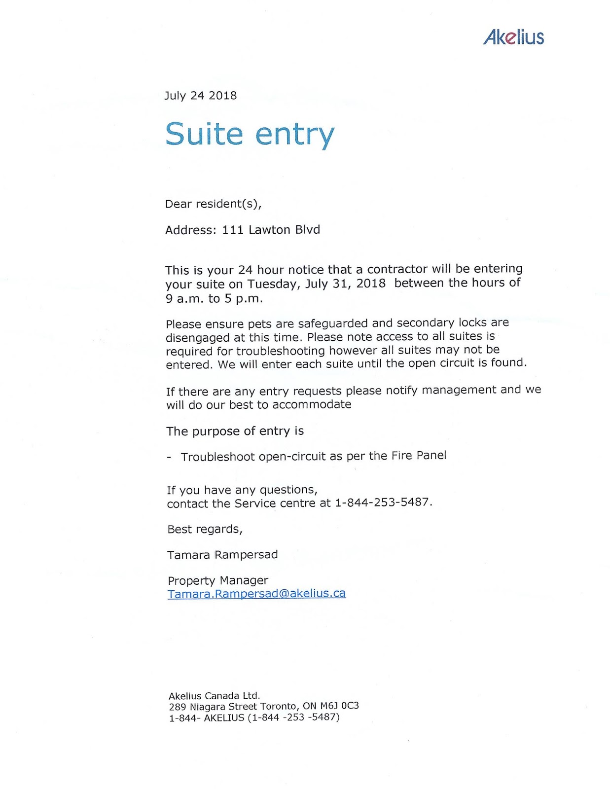 Suite Entry Notices issued by Ms. Tamara Rampersad representative of ...