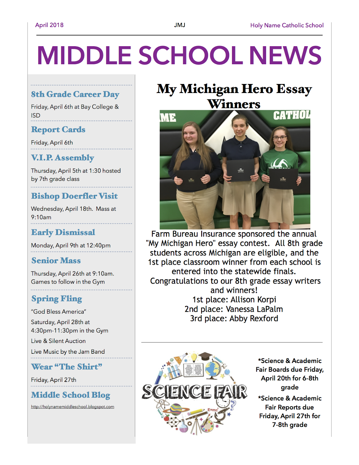 Holy Name Middle School Newsletters holy-name-middle-school-newsletters
