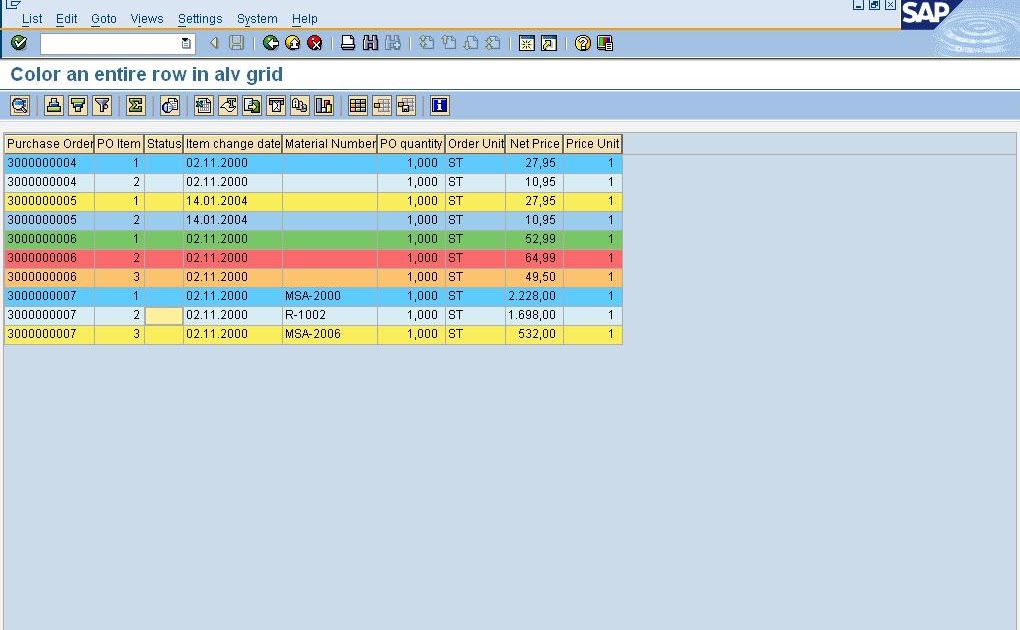 Sap Central: Coloring Individual Rows in ALV Grid