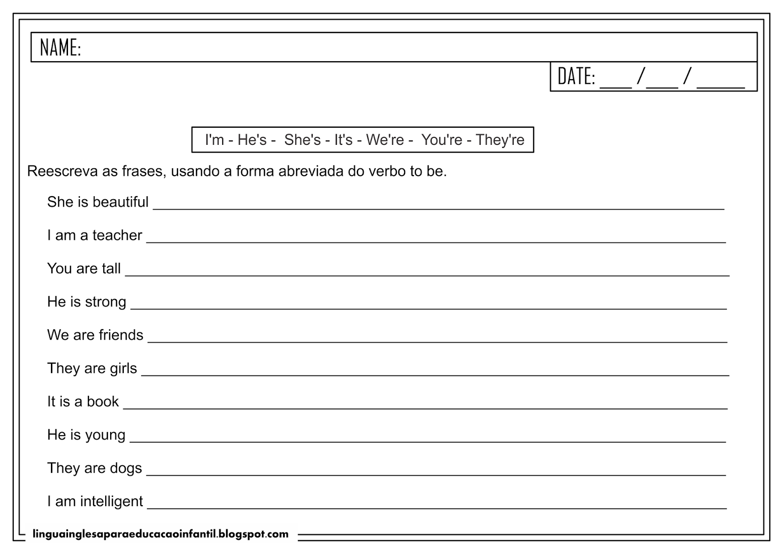 Atividades Verbo To Be 5 Ano - ZULEDU