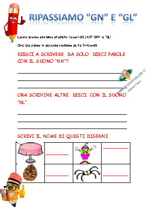 Giochiecolori.it - Maestro Fabio : SCHEDE DIDATTICHE ORTOGRAFIA: GN-GL ...