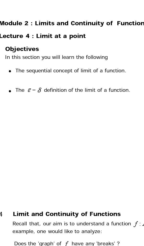 EDUCATION WORLD: Lecturer notes-2 Limits and Continuity of Functions: