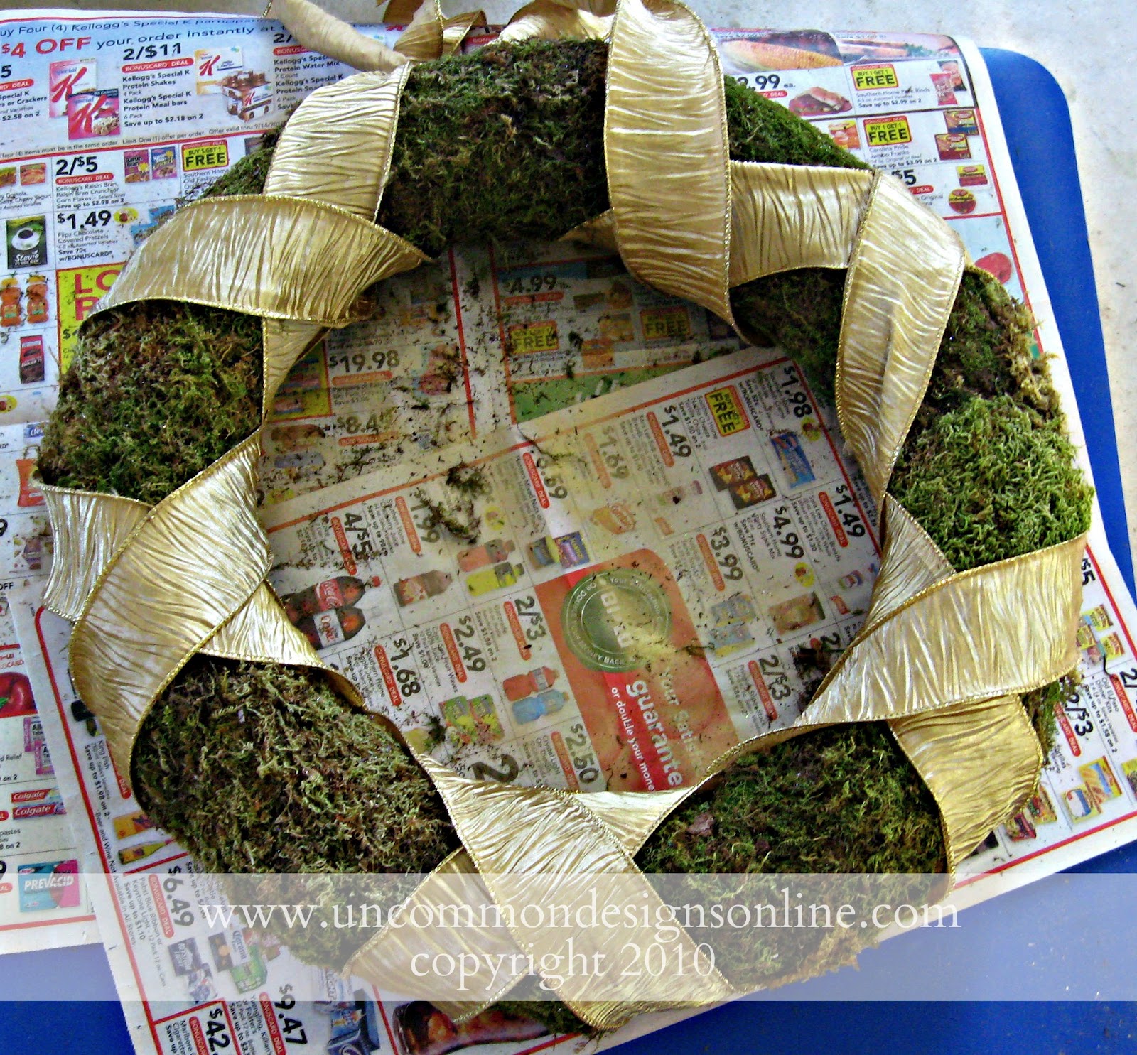 Willow House Inspired Moss and Ribbon Cross Wreath