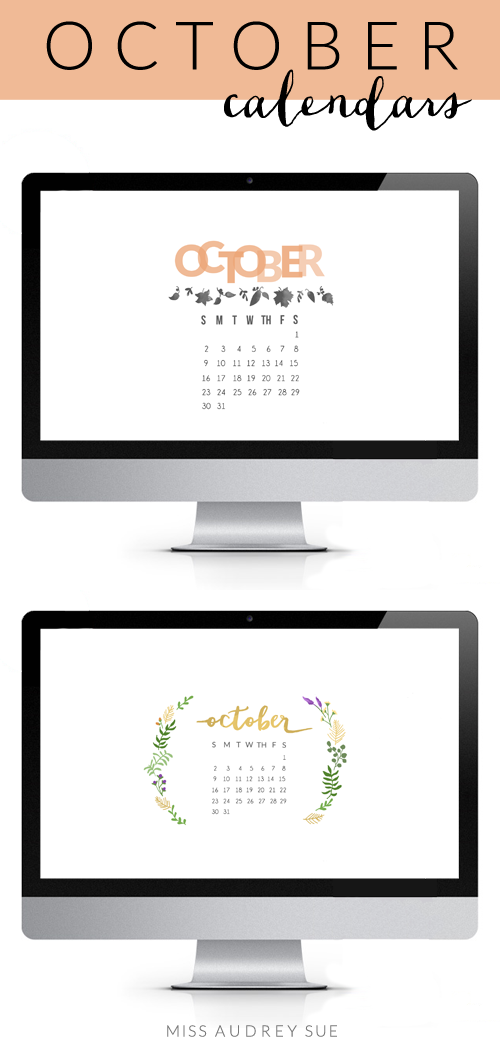 October Desktop Calendars | Miss Audrey Sue
