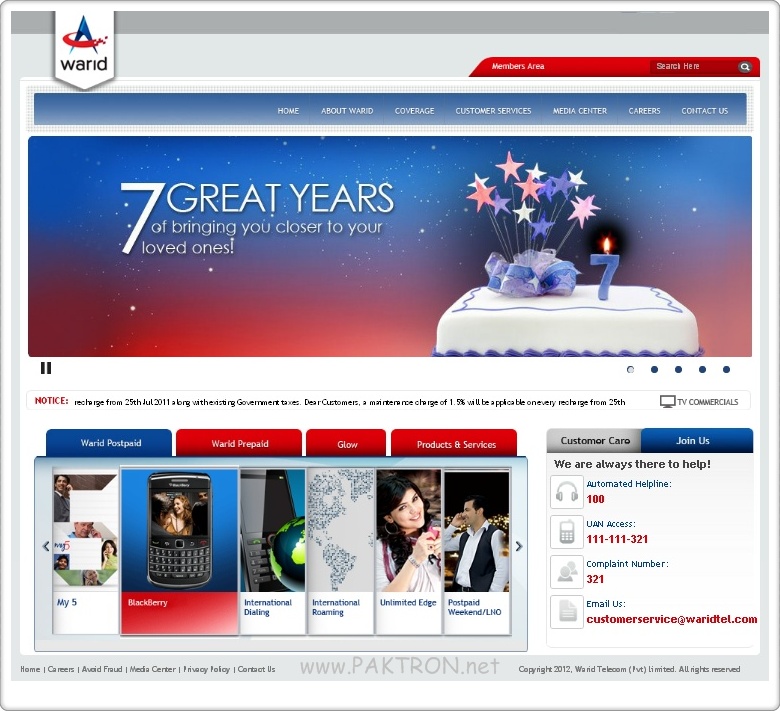 Warid Pakistan Website got new Design | Pakistan Live News