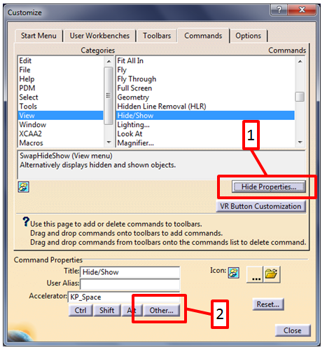 CATIA V5: Hide/Show Button