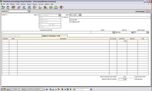 NoumaN: How To Enter Purchases/Receives Inventory in Peach tree Software
