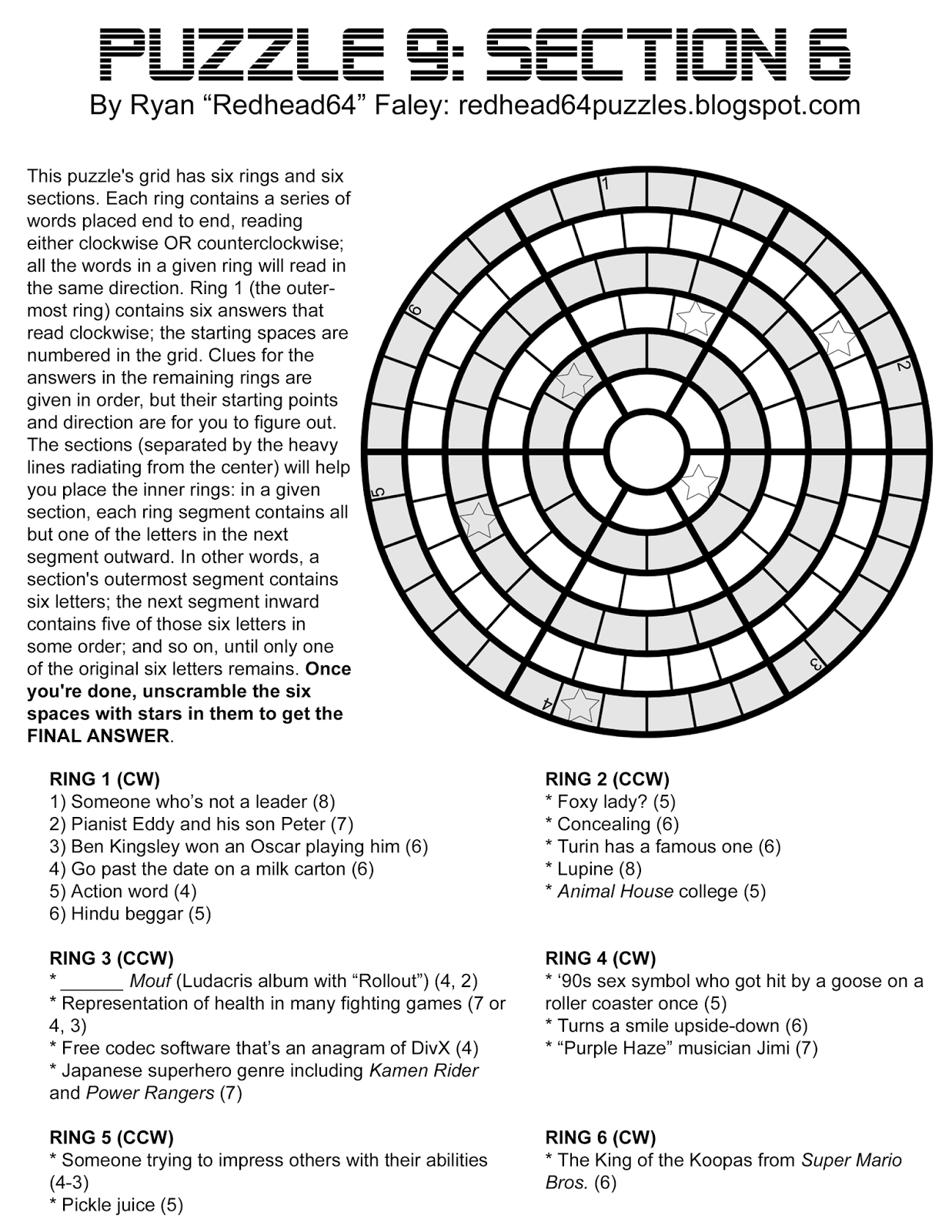 Redhead64's Obscure Puzzle Blog!: EASY VERSION: Section 6