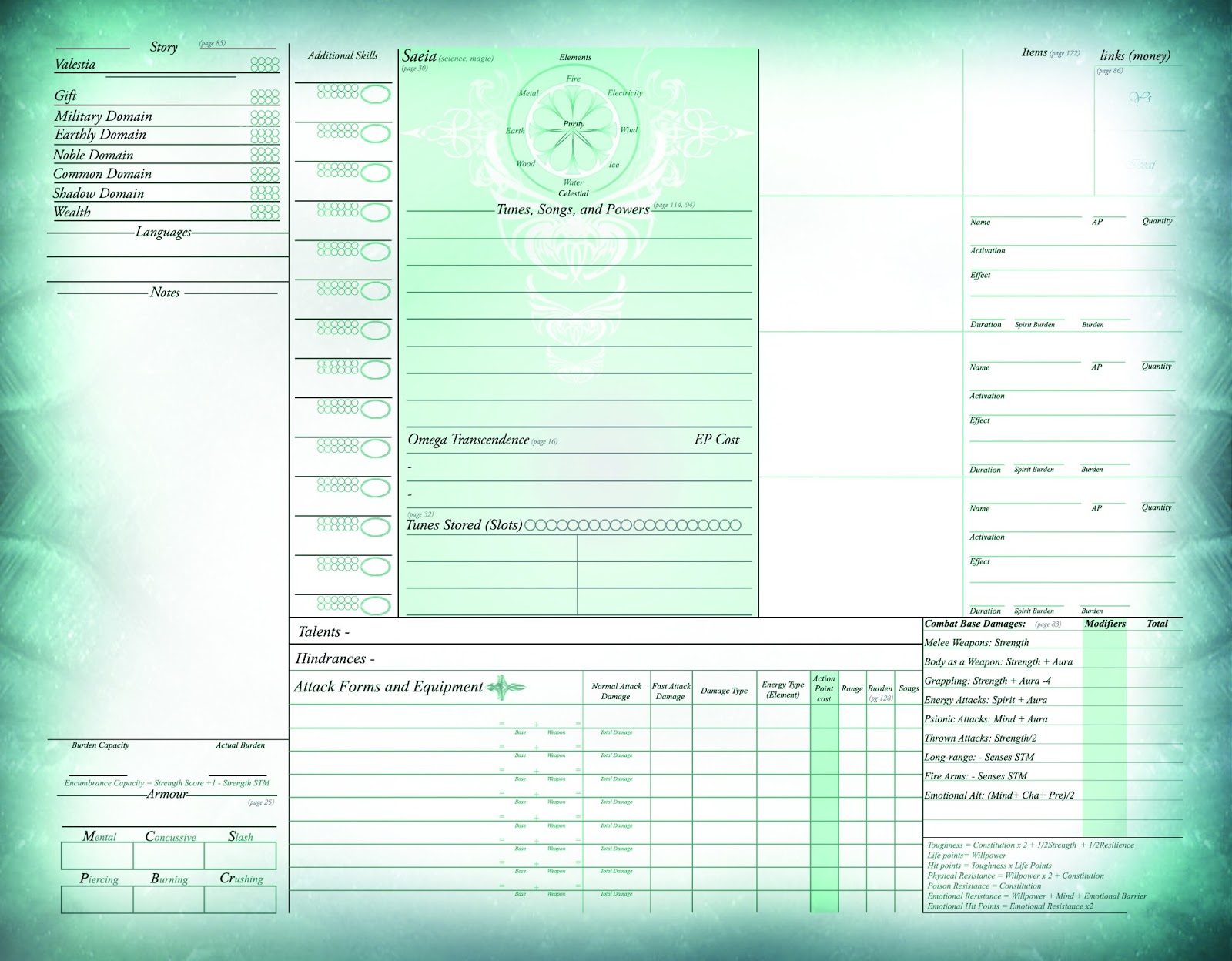Eoris Essence: World of Eoris (2013): Character Sheets