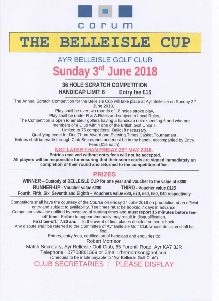 AYRSHIRE GOLF: BELLEISLE CUP - Entry forms available for Doc Thom ...
