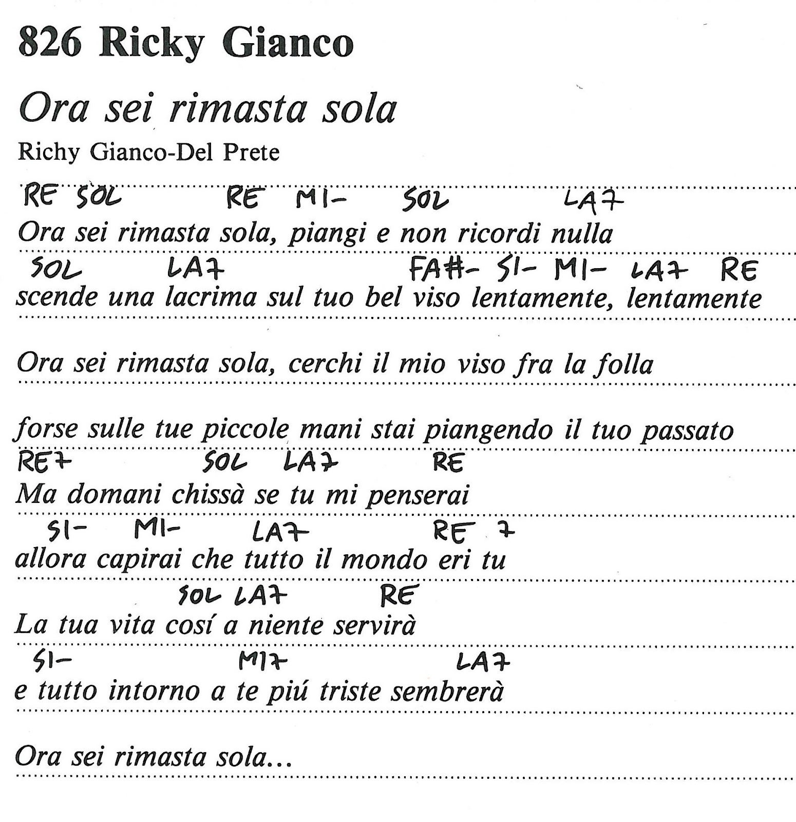 BODI SONČEK: 46 ORA SEI RIMASTA SOLA (Ricky Gianco)