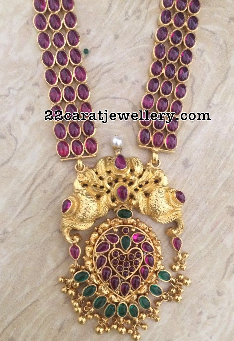Ruby Set with Peacock Locket in Silver - Jewellery Designs