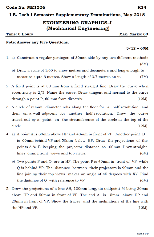 GEC ENGINEERING GRAPHICS-I May 2015 Question Paper - University ...