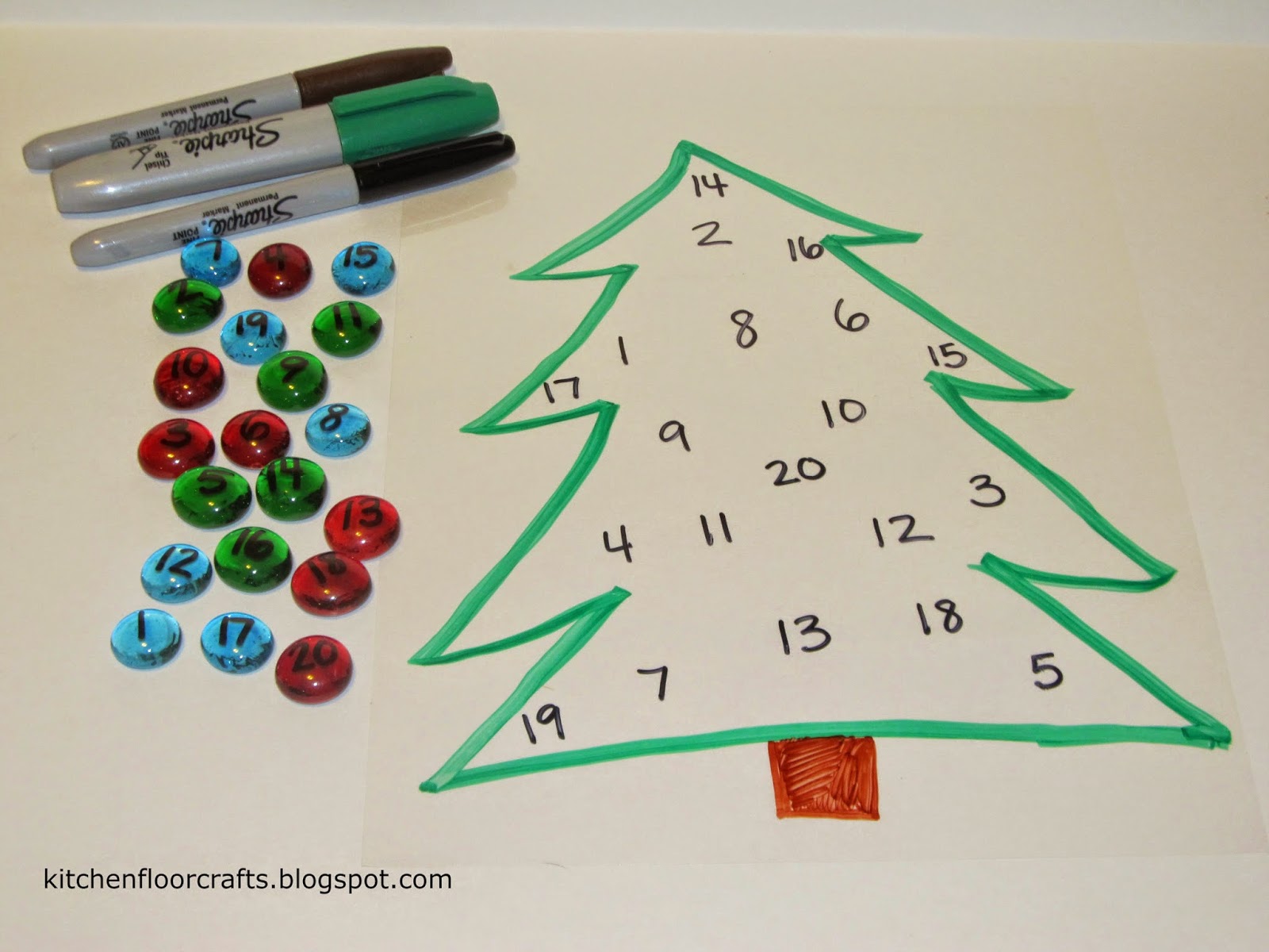 Kitchen Floor Crafts: Christmas Tree Numbers (for the Light Table)