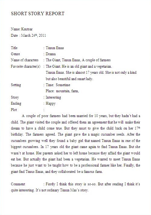 Tanam satu tumbuh lebih dari seribu: Short Story Report: Timun Emas