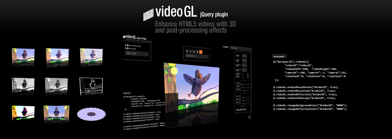 VideoGL：3D HTML5 影片播放器 jQuery Plugin（支援特效濾鏡） - G. T. Wang