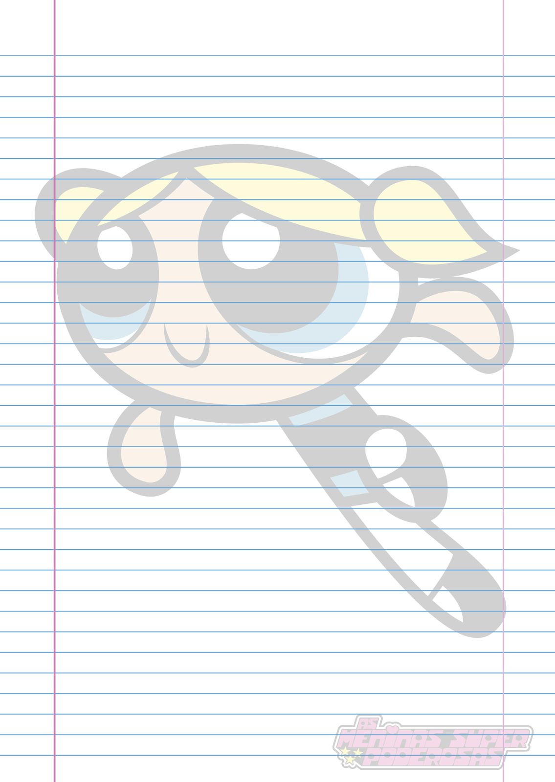 Folha Papel Pautado da Lindinha As Meninas Super Poderosas em PDF para imprimir na folha A4
