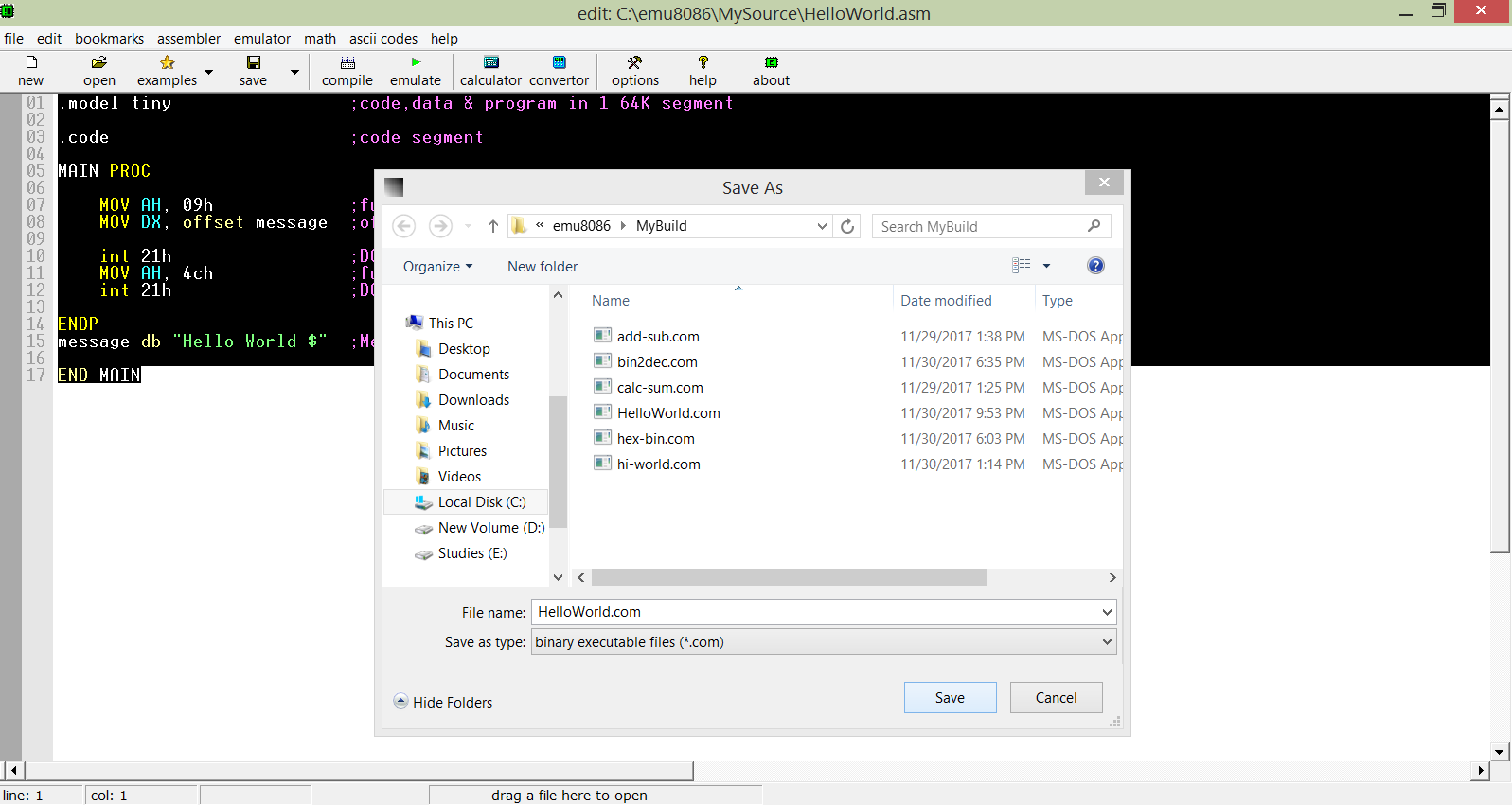 Program To Print Hello World In Assembly Language Using Emu 8086