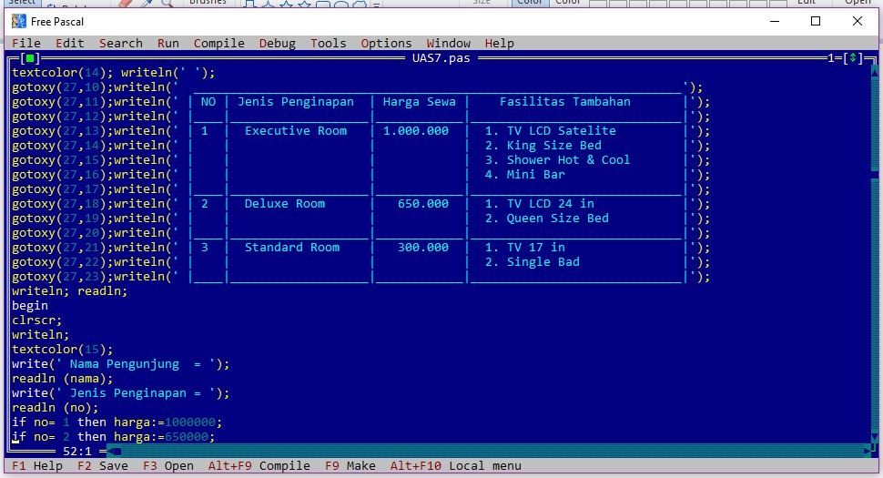 Contoh Program Pascal Reservasi Hotel ~ Tutorial Belajar Coding