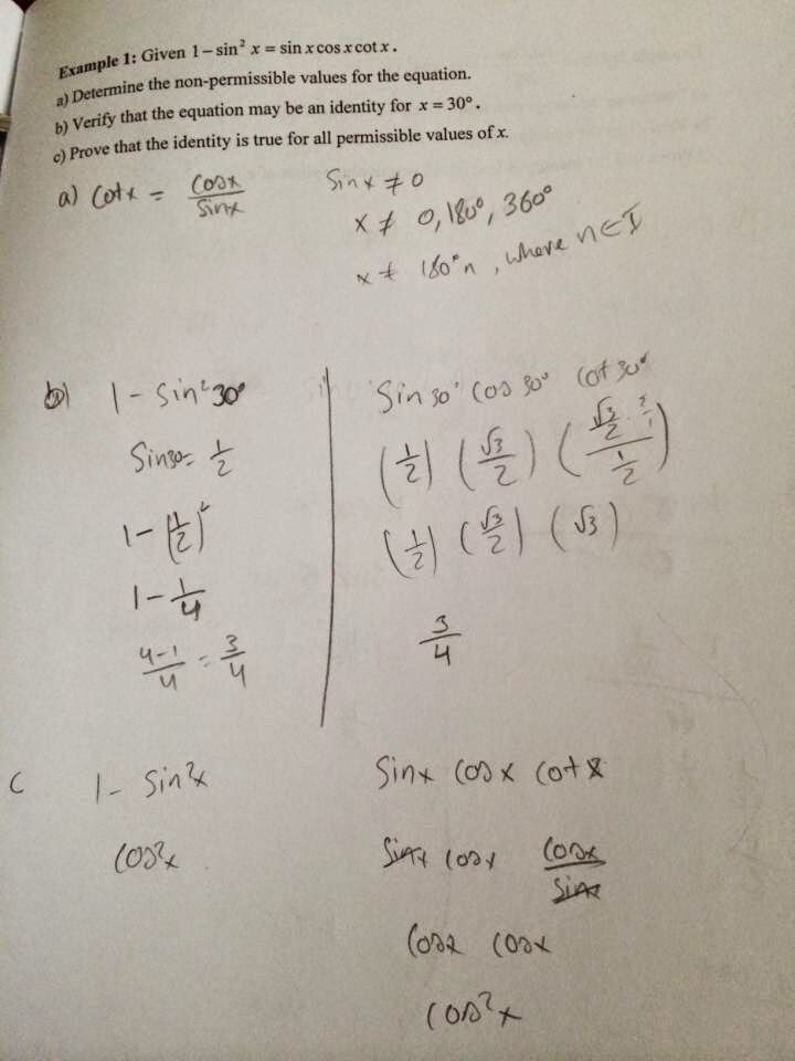Pre-Calculus 40S Section D Winter 2014: Unit 5- proving identities