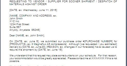 Early Delivery Request Letter Format