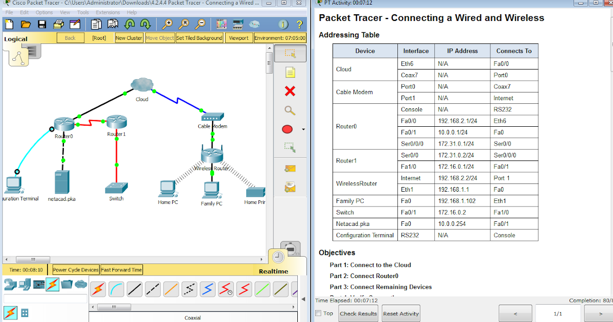 [CCNAv6 S1] 4.2.4.4 Packet Tracer - Connecting a Wired and Wireless LAN