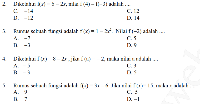 Latihan Soal Fungsi - MATEMATIKA