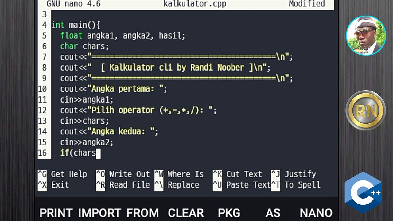 Membuat Kalkulator CLI menggunakan program C++ di Handphone. - Randi Noober