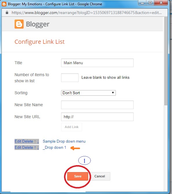 Blogger : How to create drop down menus - My Emotions