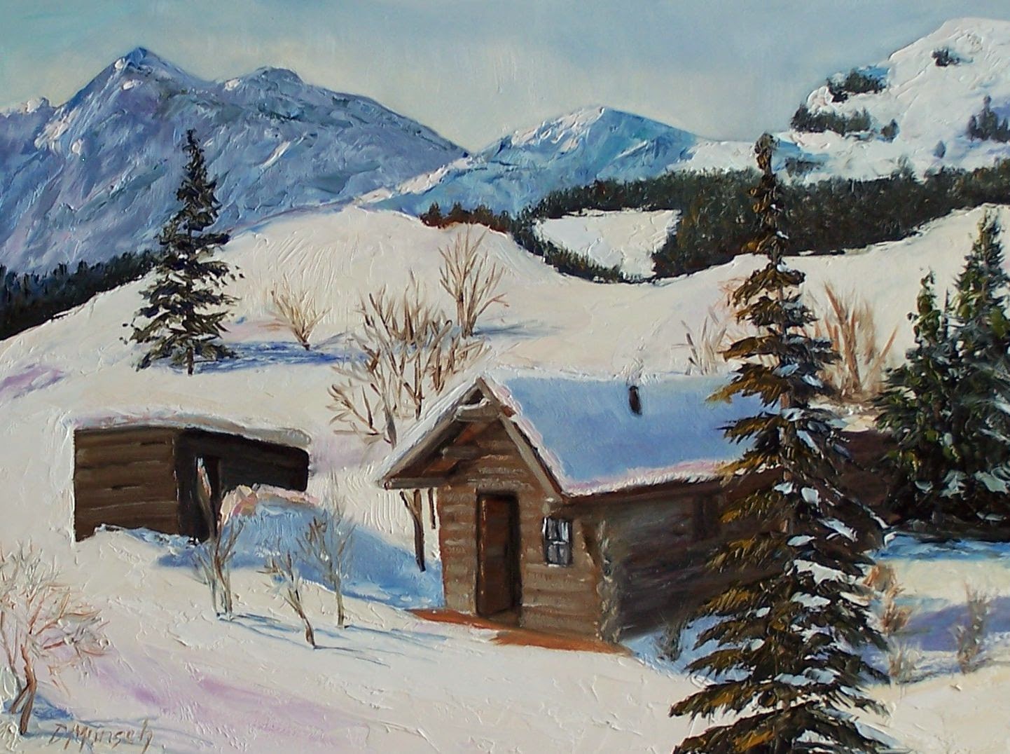 Donna Munsch Fine Art: Original Oil Painting Mountain Cabin