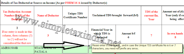 UNIQUE TDS CERTIFICATE NUMBER TO BE FILLED IN INCOME TAX RETURN ...