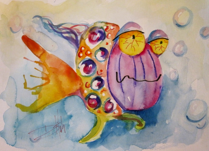 Contemporary Modern: whimsical Fish Painting